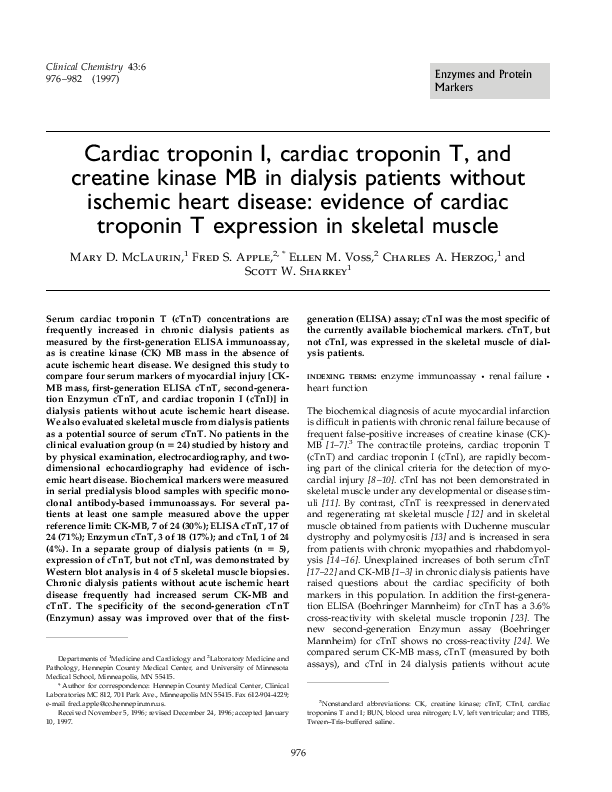 (PDF) Cardiac troponin I, cardiac troponin T, and creatine kinase MB in dialysis patients ...
