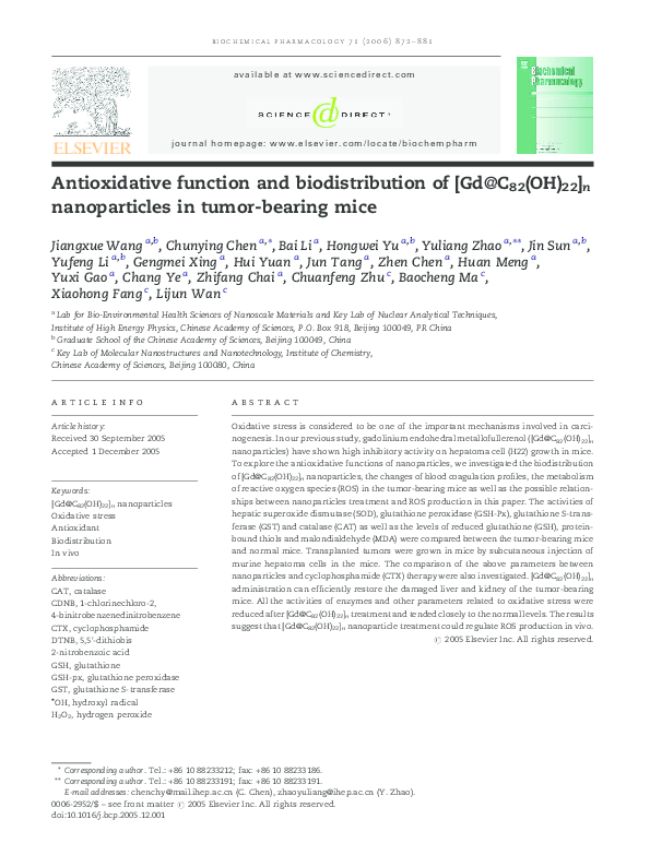 (PDF) Antioxidative function and biodistribution of [Gd@C82(OH)22]n ...