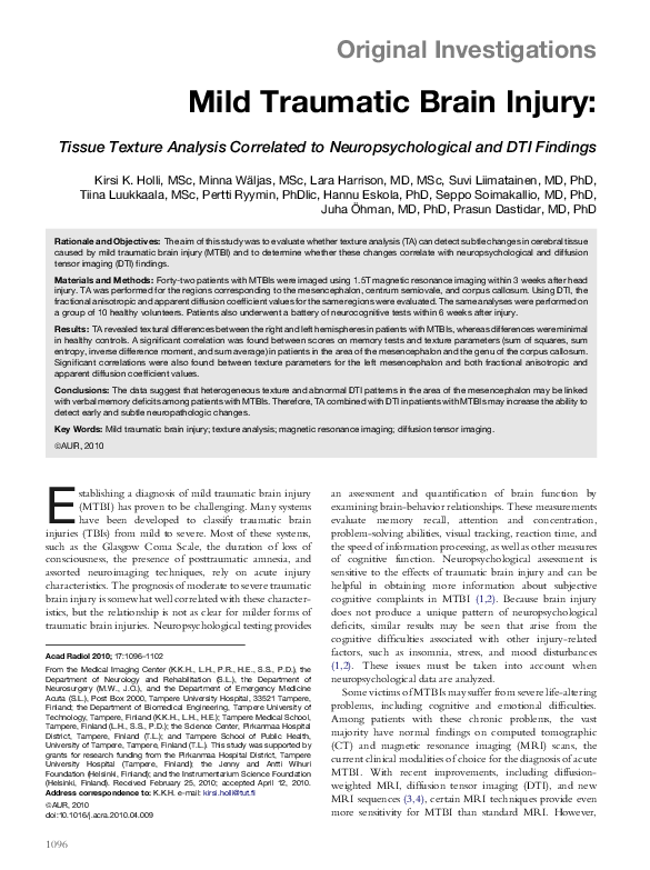 (PDF) Mild Traumatic Brain Injury