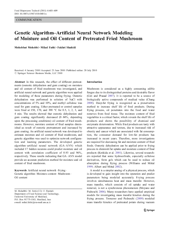 (PDF) Genetic Algorithm–Artificial Neural Network Modeling of Moisture and Oil Content of ...
