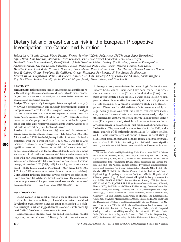 (PDF) Dietary fat and breast cancer risk in the European Prospective ...