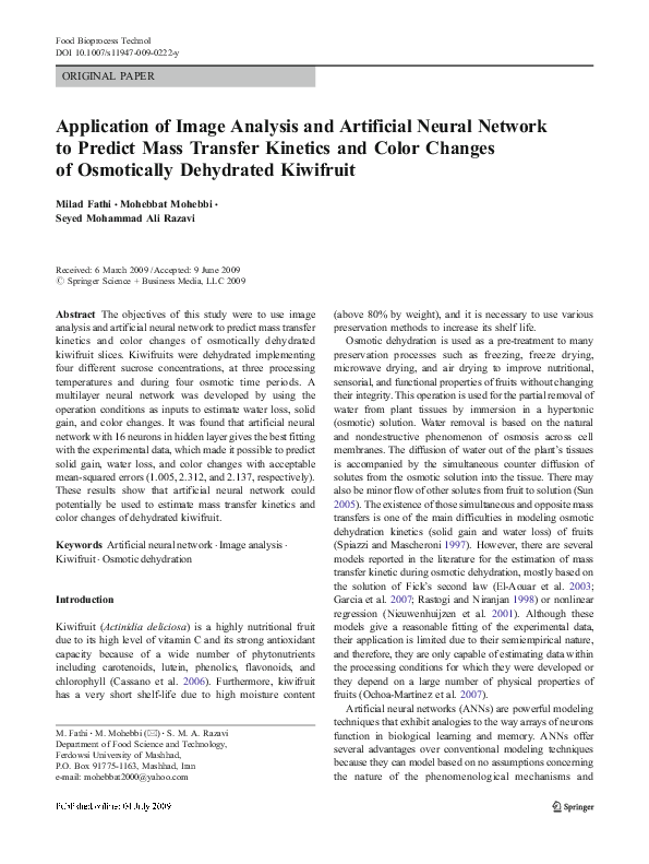(PDF) Application of Image Analysis and Artificial Neural Network to Predict Mass Transfer ...