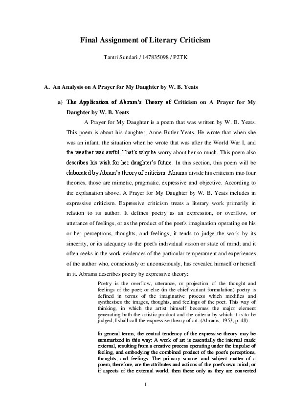 (PDF) Final Assignment of Literary Criticism A. An Analysis on A Prayer ...