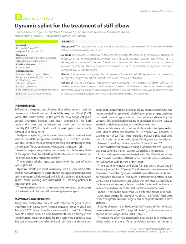 (PDF) Dynamic Splint for the Treatment of Stiff Elbow