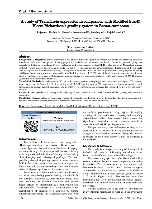 (PDF) A study of Transferrin expression in comparison with Modified ...