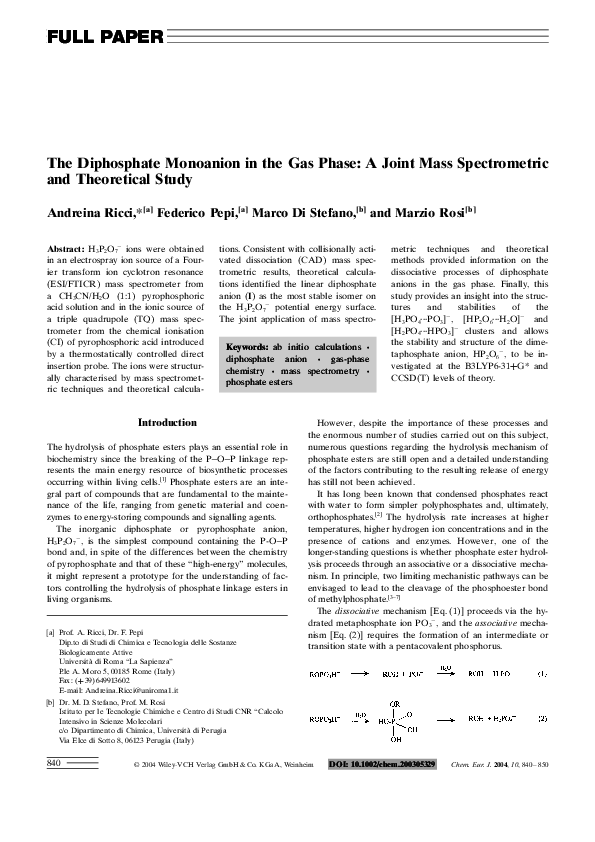 (PDF) The Diphosphate Monoanion in the Gas Phase: A Joint Mass ...