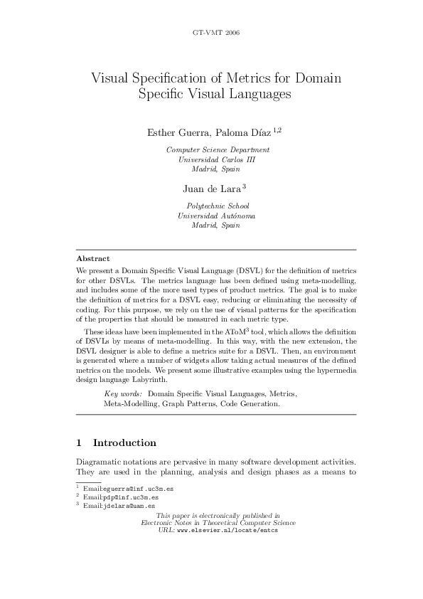Pdf Visual Specification Of Metrics For Domain Specific Visual Languages