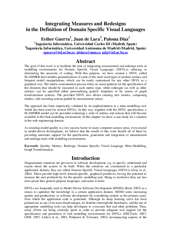 (PDF) Integrating Measures and Redesigns in the Definition of Domain Specific Visual Languages