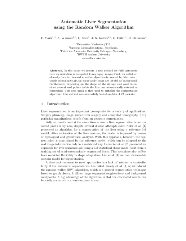 (PDF) Automatic Liver Segmentation Using the Random Walker Algorithm
