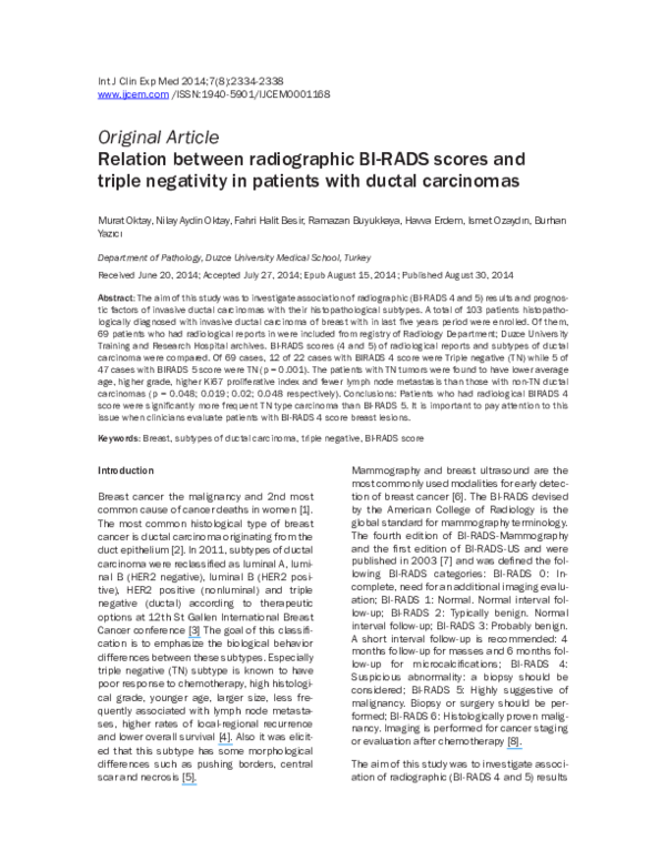 (PDF) Relation between radiographic BI-RADS scores and triple ...