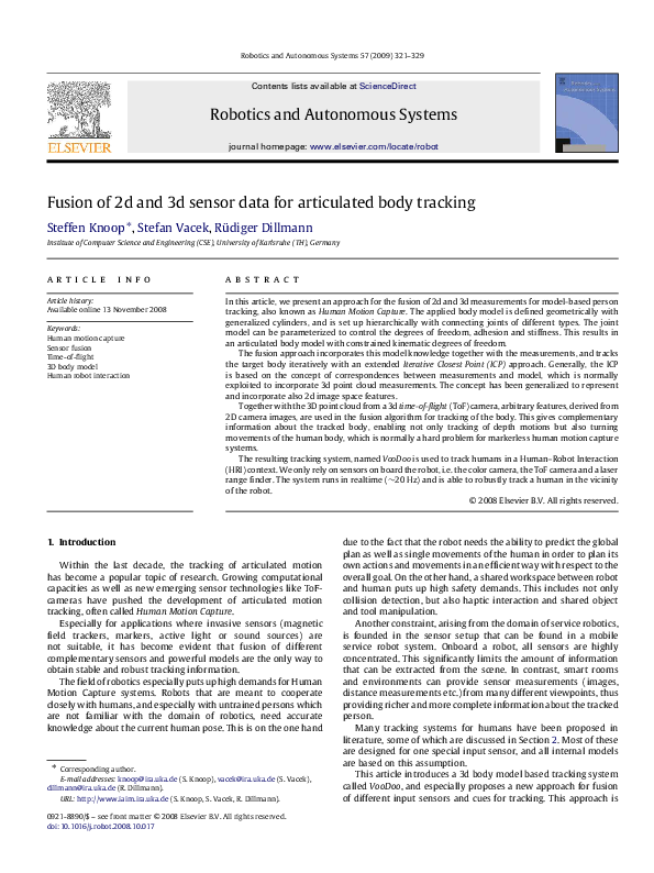 Pdf Fusion Of 2d And 3d Sensor Data For Articulated Body Tracking