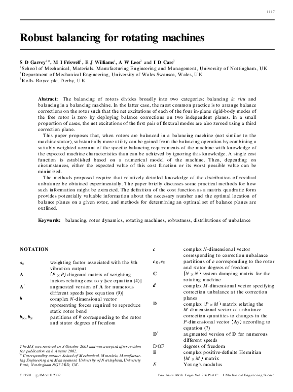 (PDF) Robust balancing for rotating machines