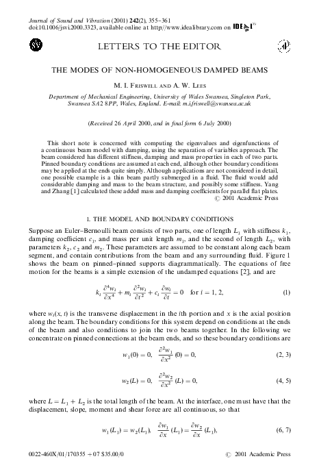 (PDF) THE MODES OF NON-HOMOGENEOUS DAMPED BEAMS
