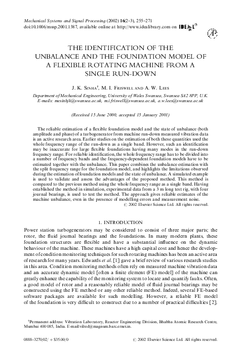 (PDF) THE IDENTIFICATION OF THE UNBALANCE AND THE FOUNDATION MODEL OF A ...