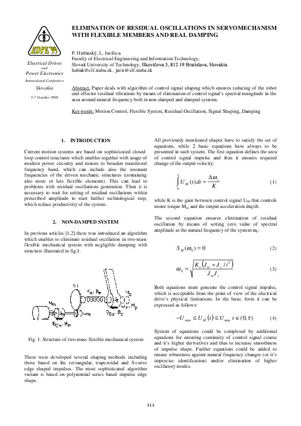 (PDF) Elimination of Residual Oscillations in Servomechanism with Flexible Members and Real Damping