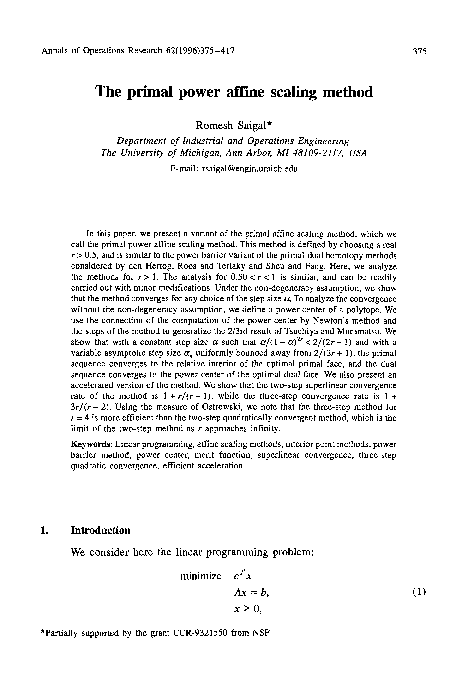 (PDF) The primal power affine scaling method