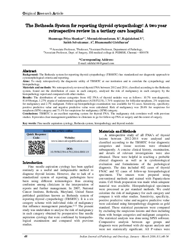 (PDF) The Bethesda System for reporting thyroid cytopathology: A two ...