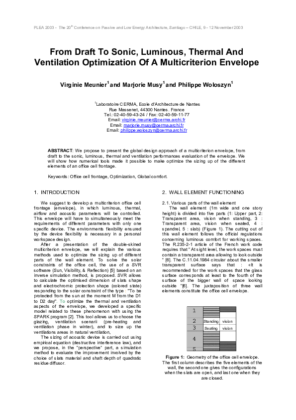 (PDF) From Draft To Sonic, Luminous, Thermal And Ventilation Optimization Of A Multicriterion ...