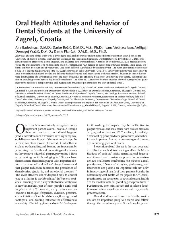 (PDF) Oral health attitudes and behavior of dental students at the ...