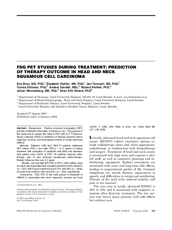 (PDF) PET Monitoring of Therapy Response in Head and Neck Squamous Cell Carcinoma | Heiko ...