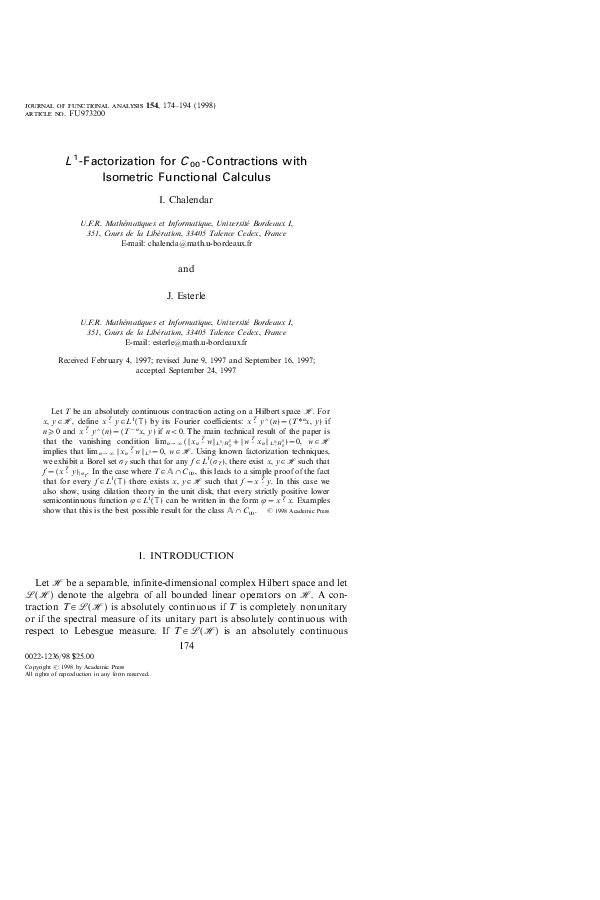 (PDF) L1-Factorization forC00-Contractions with Isometric Functional Calculus