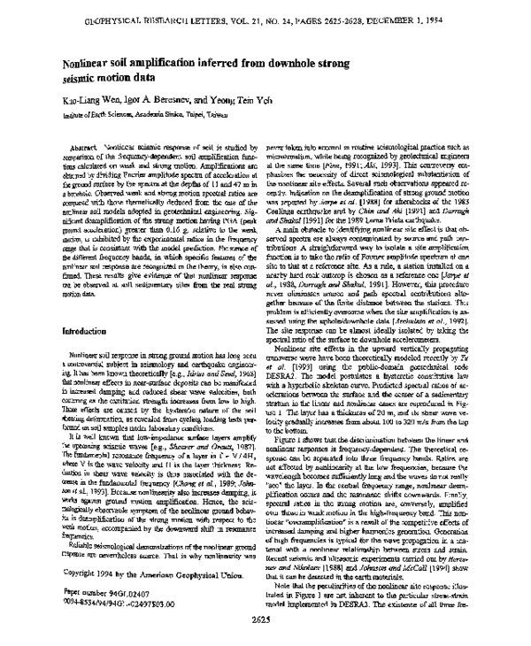 (PDF) Nonlinear soil amplification inferred from downhole strong seismic motion data