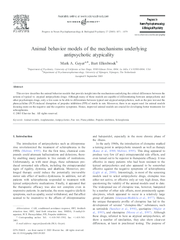 (PDF) Animal behavior models of the mechanisms underlying antipsychotic ...