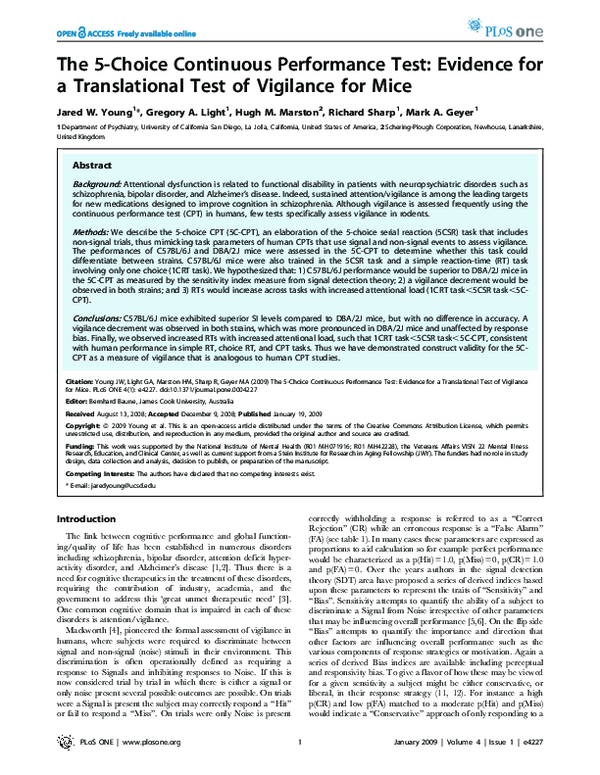 (PDF) The 5-Choice Continuous Performance Test: Evidence for a ...