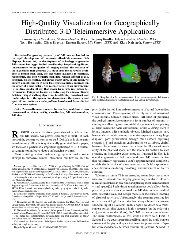 (PDF) High-Quality Visualization for Geographically Distributed 3-D Teleimmersive Applications