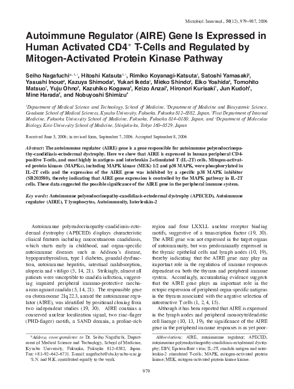 (PDF) Autoimmune Regulator (AIRE) Gene Is Expressed in Human Activated ...