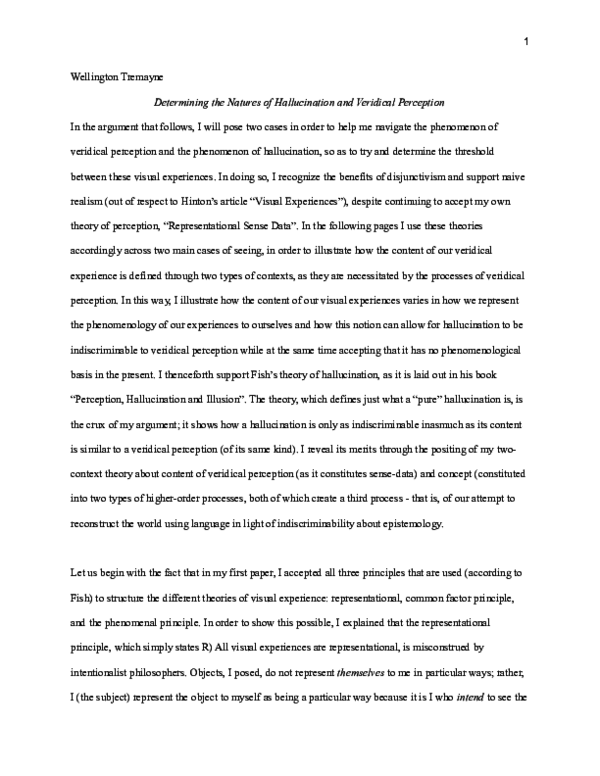 (DOC) Determining the Natures of Hallucination and Veridical Perception