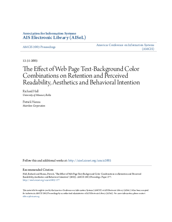 (PDF) The effect of Web page text-background color combinations on ...