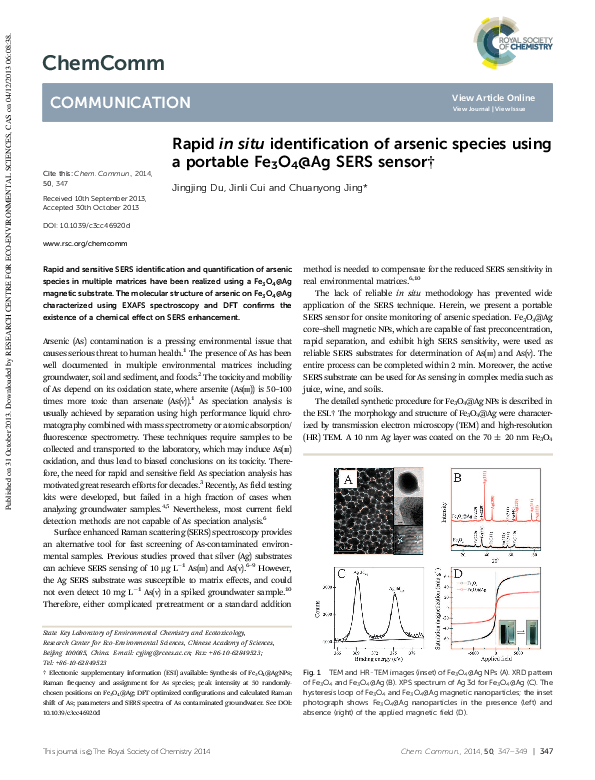 (PDF) Rapid in situ identification of arsenic species using a portable ...
