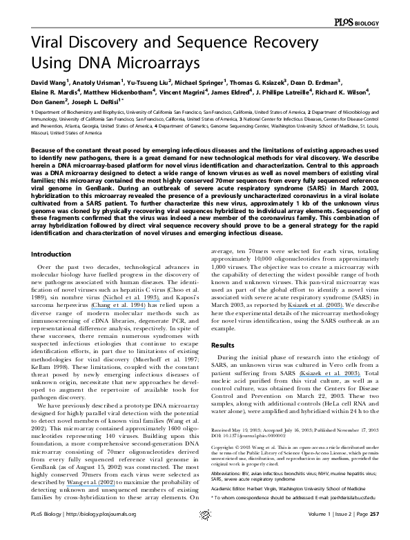 (PDF) Viral Discovery and Sequence Recovery Using DNA Microarrays