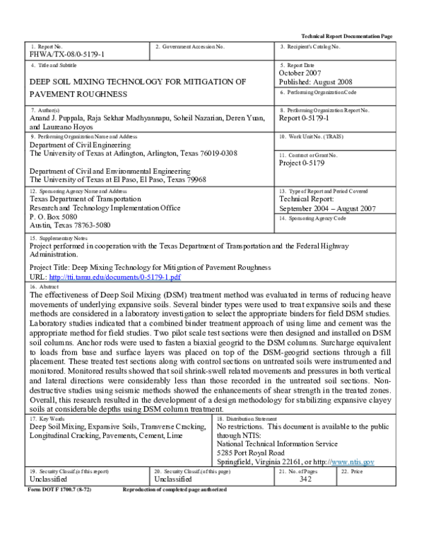 (PDF) Project performed in cooperation with the Texas Department of ...