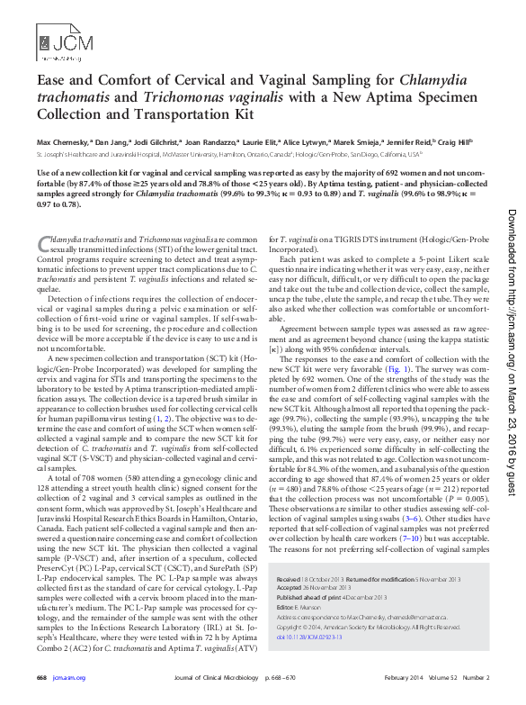 (PDF) Ease and Comfort of Cervical and Vaginal Sampling for Chlamydia trachomatis and ...