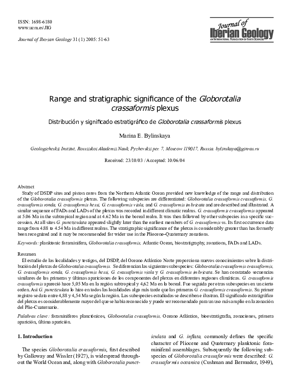 Range and stratigraphic significance of the Globorotalia crassaformis ...