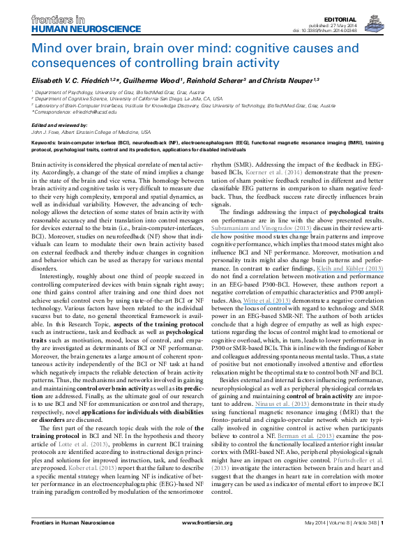 (PDF) Mind over brain, brain over mind: cognitive causes and ...