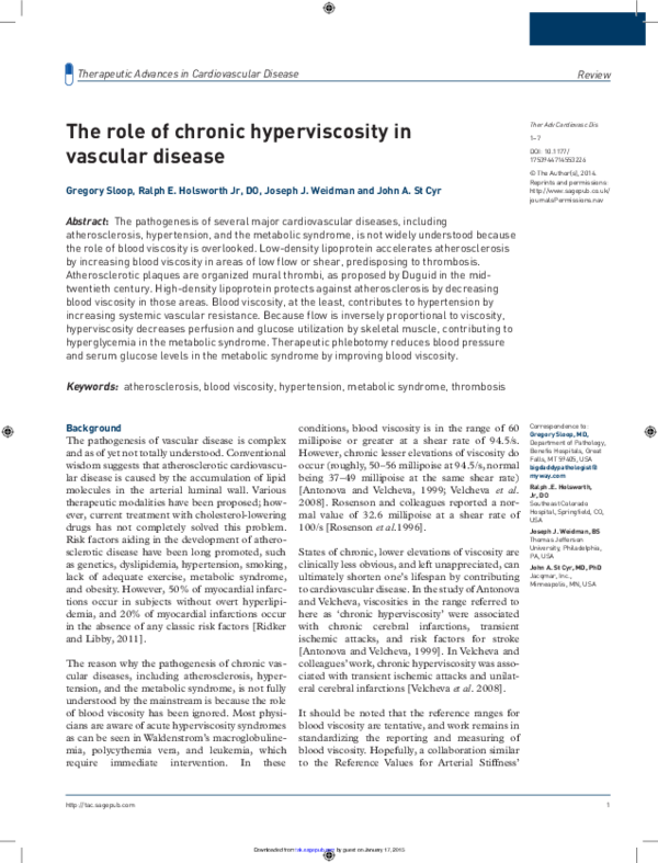 (PDF) The role of chronic hyperviscosity in vascular disease