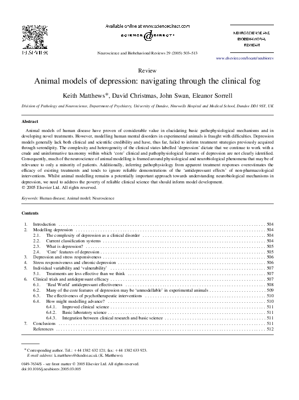 (PDF) The recent progress in animal models of depression | qingzhong ...
