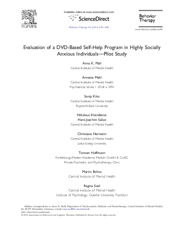 (PDF) Evaluation of a DVD-Based Self-Help Program in Highly Socially ...