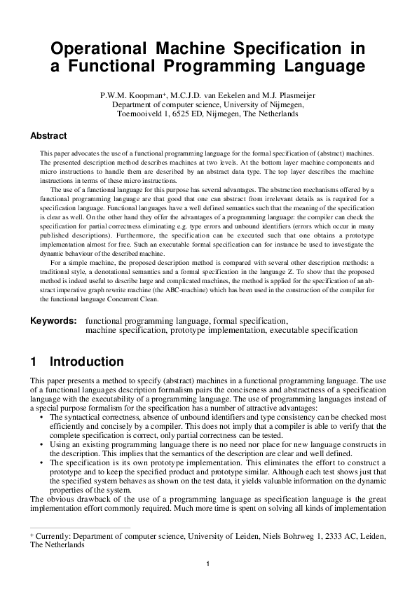 (PDF) Operational machine specification in a functional programming ...