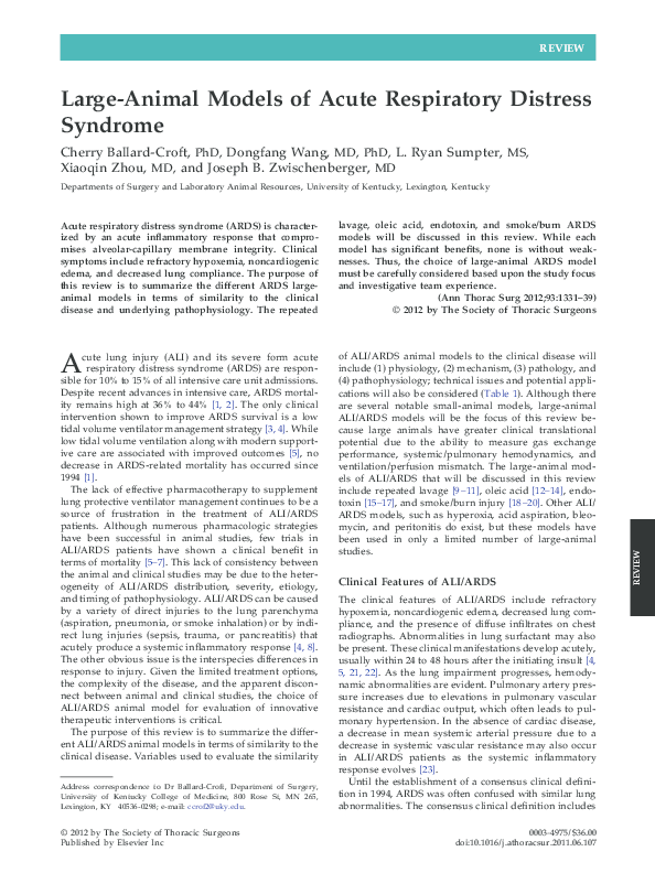 (PDF) Large-Animal Models of Acute Respiratory Distress Syndrome