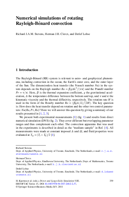 (PDF) Numerical simulations of rotating Rayleigh-Benard convection