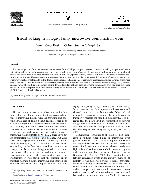 (PDF) Bread baking in halogen lamp?microwave combination oven