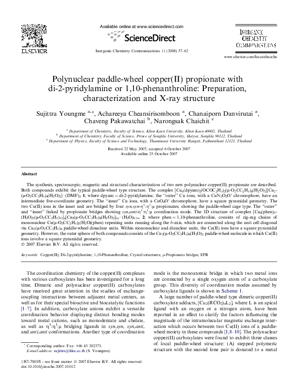 (PDF) Polynuclear paddle-wheel copper(II) propionate with di-2 ...