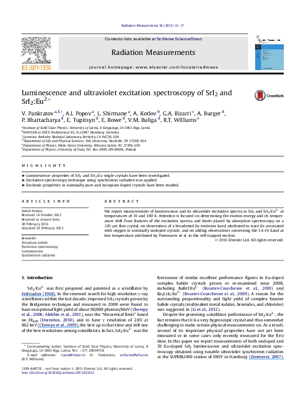 (PDF) Luminescence and ultraviolet excitation spectroscopy of SrI2 and SrI2:Eu2+