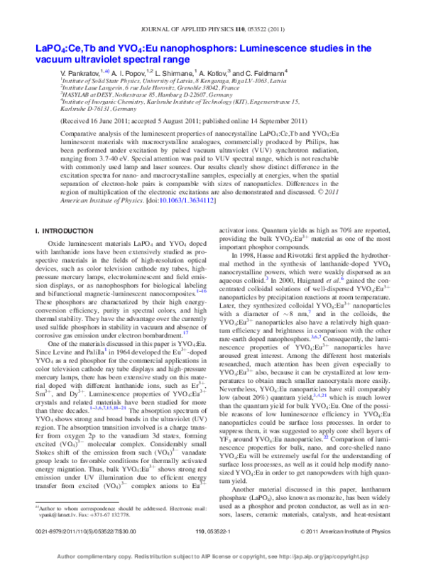 (PDF) LaPO4:Ce,Tb and YVO4:Eu nanophosphors: Luminescence studies in the vacuum ultraviolet ...