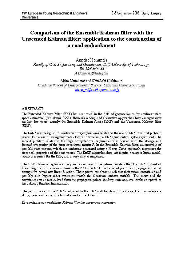 (PDF) Comparison of the Ensemble Kalman filter with the Unscented Kalman filter: application to ...