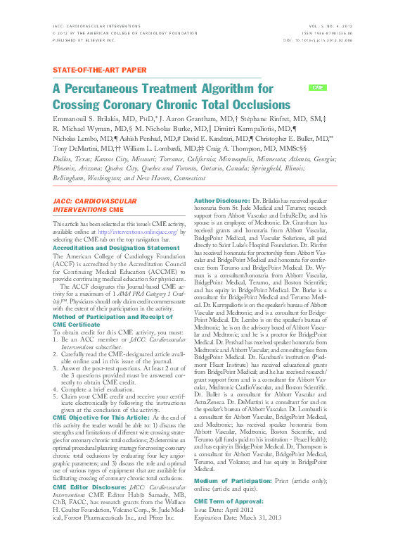 (PDF) A Percutaneous Treatment Algorithm for Crossing Coronary Chronic Total Occlusions